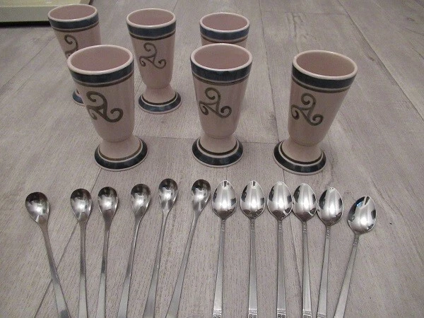LOT DE 6 mazagran avec triskell + 6 cuillères mazagran excellent état ...