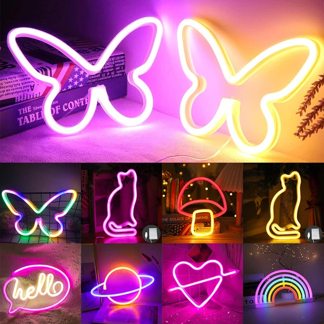 USB LED NEON Sign Light Wall Hanging Butterfly Bar Night Lighting Kid ...