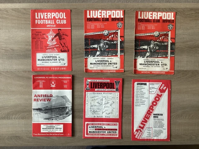 VINTAGE LIVERPOOL V Manchester Utd football programmes - good condition ...