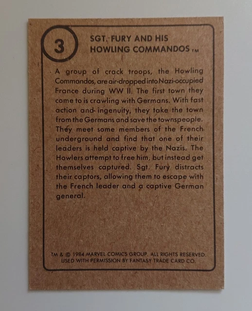 1984 MARVEL CARD FTCC - First Issue Comic Cover #3 - Sgt. Fury Howling ...