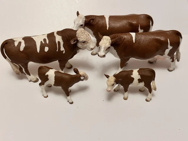 SCHLEICH SIMMENTAL CATTLE Family 13640 Bull 13641 Cow 13642 Calf - Very ...