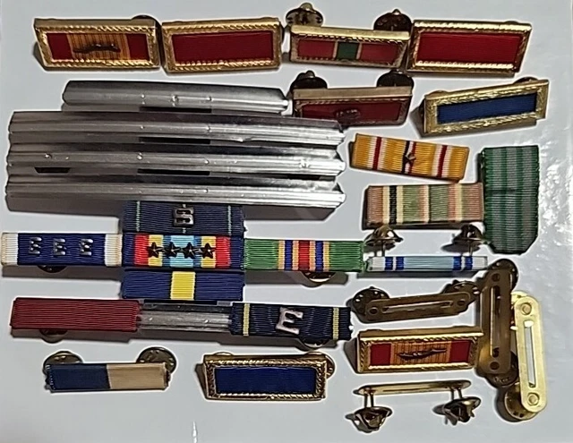 VINTAGE WW II Pin Back 3/8" Ribbon Bar 4 BATTLE STARS Aged Lot 11 Bar ...