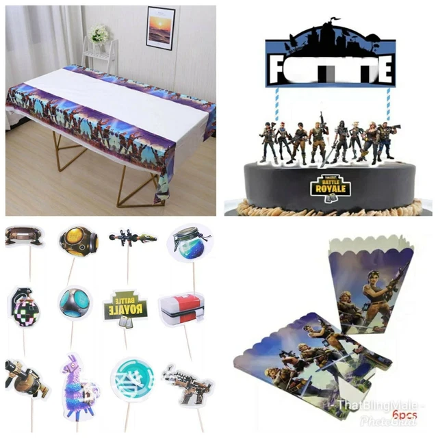 FORTNITE THEME BIRTHDAY Party Tablecloth Popcorn Gaming Cupcake Toppers ...