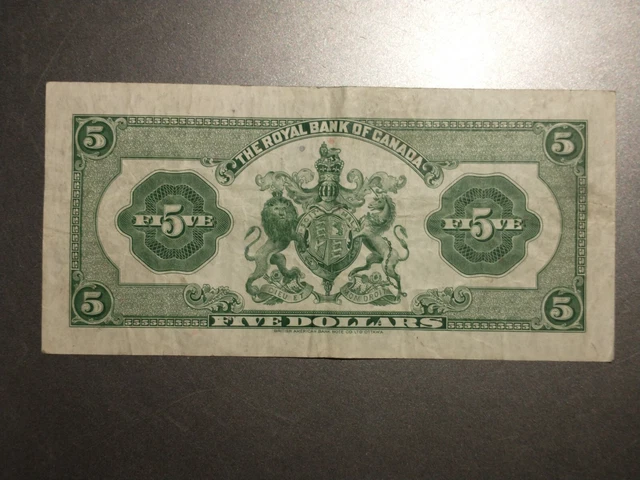 ROYAL BANK OF Canada 5 Dollars 1935 RBC Old Vintage Canadian Banknote ...