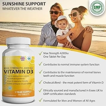 VITAMIN D3 4000 IU Micro Tablets - 365 Day Supply, Easy to Swallow High ...