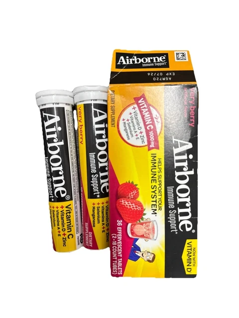 VERY BERRY AIRBORNE Immune Support 36 Effervescent Tablet Vitamin C ...