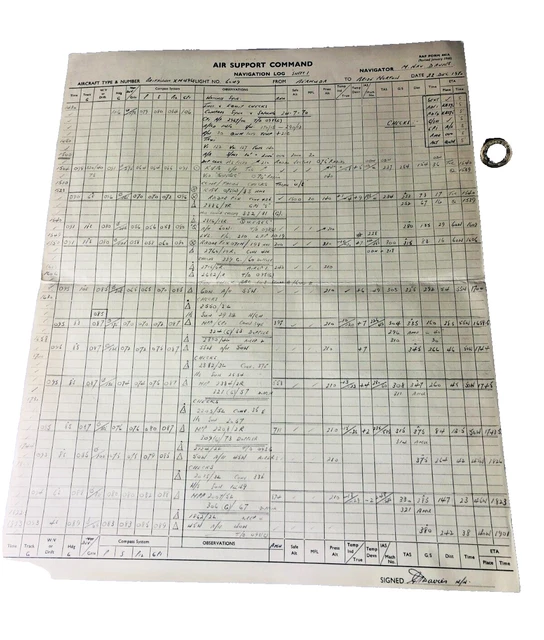 AIRCRAFT FLIGHT EPHEMERA Plane RAF Paper Air Support Command Log ...
