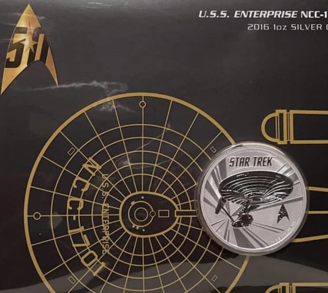STAR TREK USS ENTERPRISE NCC-1701, 1oz Silver Coin-Card. 50th ...