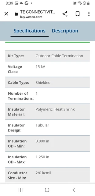 RAYCHEM HVT-Z-152-SG 15KV Outdoor Termination Kit. New $165.00 ...