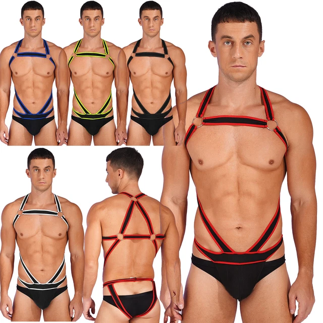 Mens One Piece Mankini Bodysuit Thongs High Cut Leotard Swimsuit