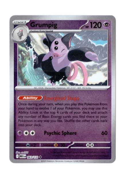 POKÉMON TCG MEGA Evolution, Grumpig 063/132, Uncommon Reverse Holo NM ...