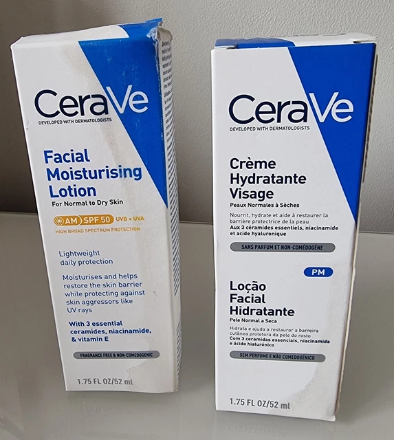 CERAVE AM & PM Facial Moisturising Lotion SPF50 52ml Normal Dry Skin ...