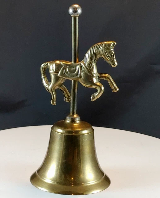 VINTAGE SOLID BRASS Carousel Pony Bell Figurine Ornament 6-1/4 Inch $35 ...