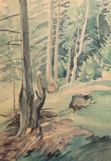 TABLEAU AQUARELLE IMPRESSIONNISTE vintage paysage forestier EUR 58,03 - PicClick FR