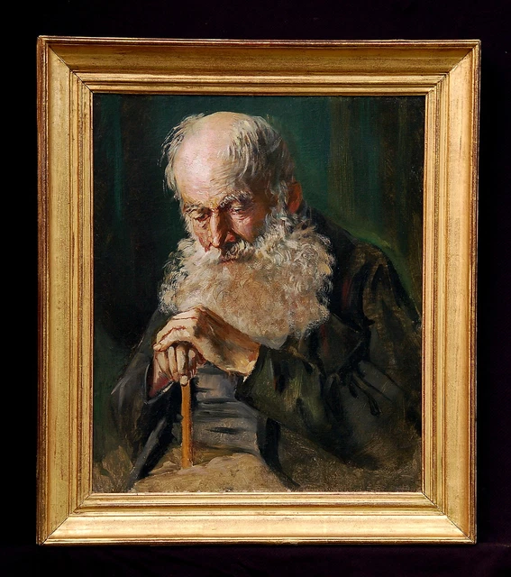 TABLEAU PORTRAIT FIN XIXe vieil homme vieillard barbe école allemande ...
