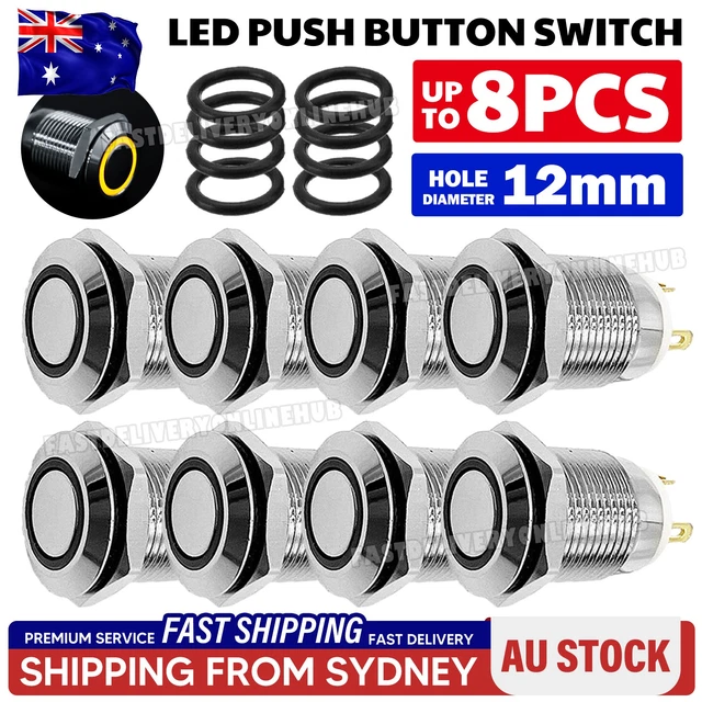 4/8PCS 12V 12MM Car Boat Push Button Metal Momentary Switch LED Light ...