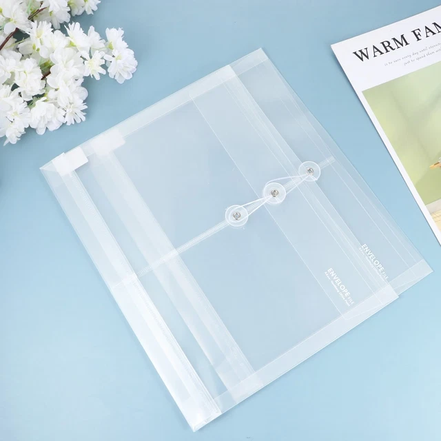 10PCS PLASTIC ENVELOPES with String Closure Clear Document Organizer ...