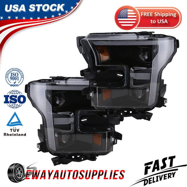 PAIR BLACK LED DRL Sequential Projector Headlights For 2015-2017 Ford ...