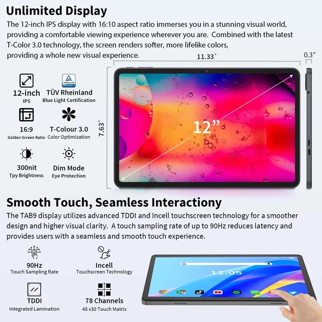 12 INCH TABLET Android 15 Tablets, 2025 Upgraded Android Tablet with ...