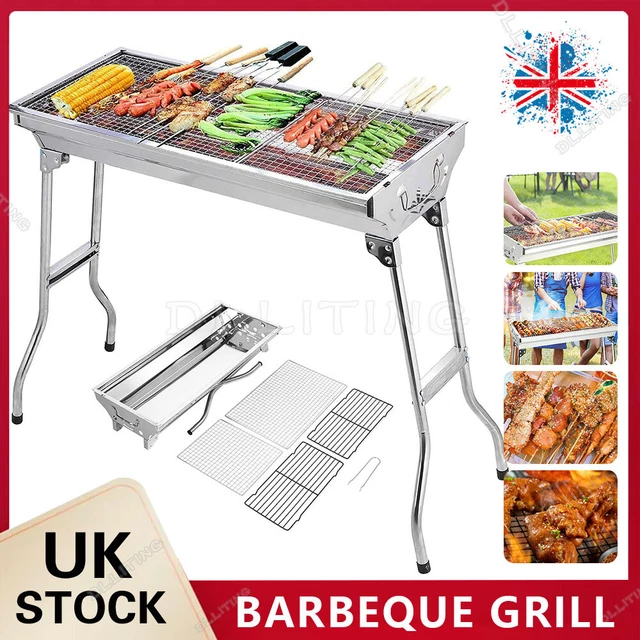 FOLDING BBQ CHARCOAL Barbecue Grill Stainless Steel Garden Picnic Camping Stove £24.49 - PicClick UK