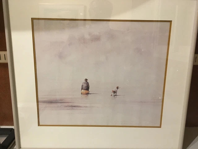 TABLEAU AQUARELLE DE Alain GAUDIN la Baule personnage son chien encadrée Bénézit EUR 499,00 ...
