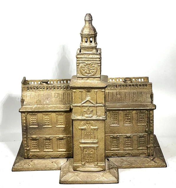 ANTIQUE CAST IRON independence hall still bank building (repair to base ...