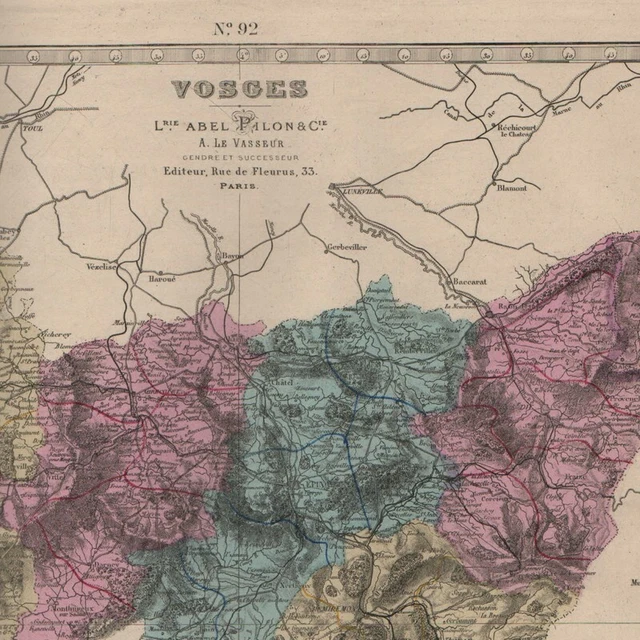LES VOSGES - France Region Geography Department - Old Map (circa 1870 ...