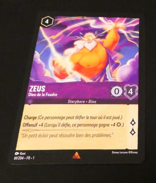 LORCANA CHAPITRE 1 Disney Card Rare Carte Zeus 61/204 FR FR Francais ...