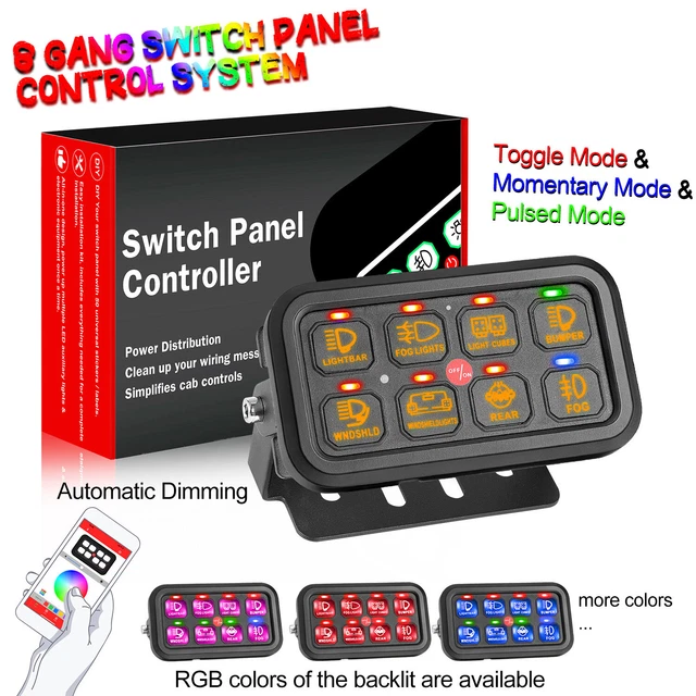 8 GANG SWITCH Panel RGB Wireless Bluetooth Circuit Relay Control LED ...