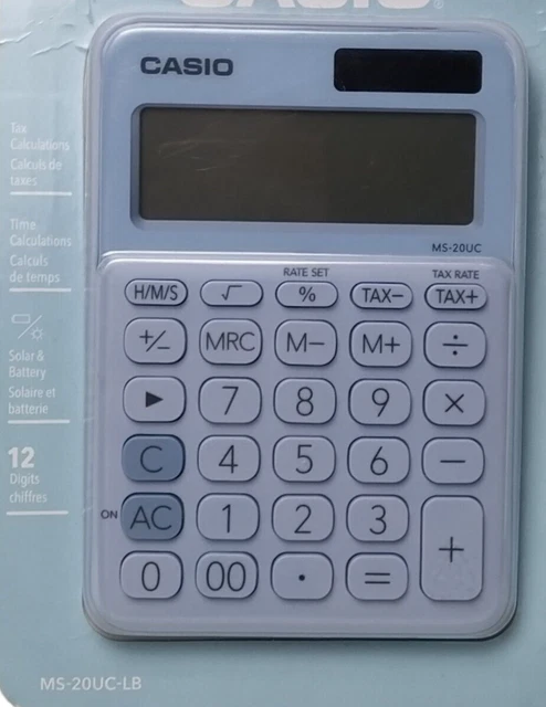 CASIO DESKTOP CALCULATOR MS-20UC-LB Light Blue Display Digits 12 Solar ...