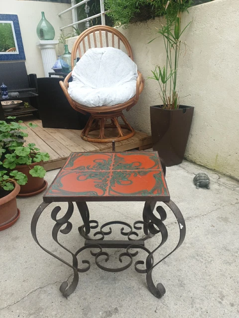 Ancienne Table D Appoint En Faïence Art Nouveau Et Fer Forgé Eur 100 00