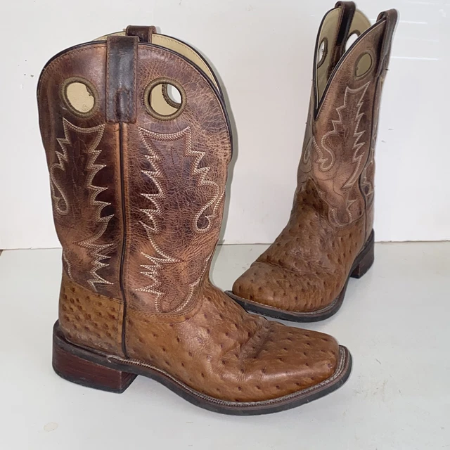 SMOKY MOUNTAIN WESTERN Boots Cognac Ostrich & Brown Leather Men's Size ...
