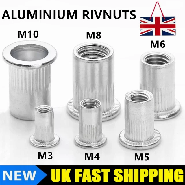 50X ALUMINIUM RIVNUTS Set M3/M4/M5/M6/M8/M10 Threaded Rivet Binding ...