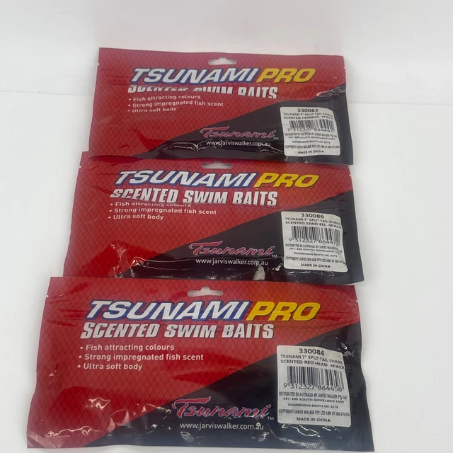 TSUNAMI PRO SENTED Swim Bait x 3 Soft Plastics Herring Sand Eel Red ...
