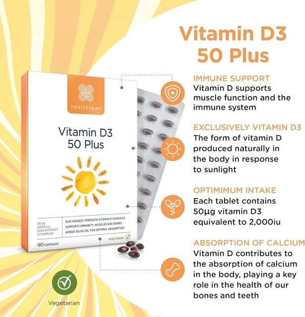 HEALTHSPAN VITAMIN D3 50 Plus 180 Capsules | Ideal for Anyone Over 50 ...