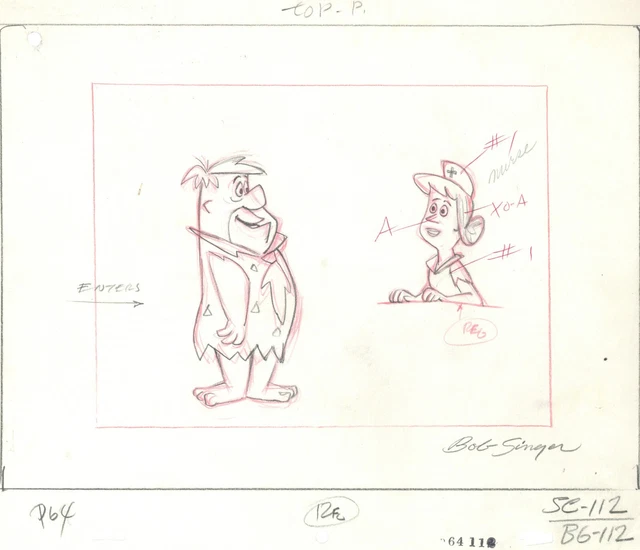 HANNA BARBERA: FRED Flintstone RARO disegno layout anni '60 firmato da ...