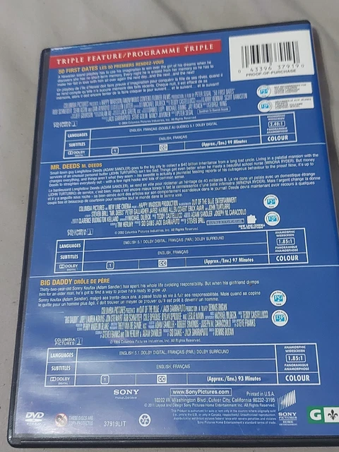 50 FIRST DATES/MR. Deeds/Big Daddy (DVD, 2011, 3-Disc Set) Triple ...