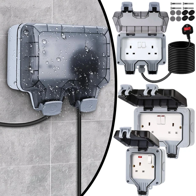 WATERPROOF OUTDOOR DOUBLE Pole Switched Socket Box External UK Plug 5 ...
