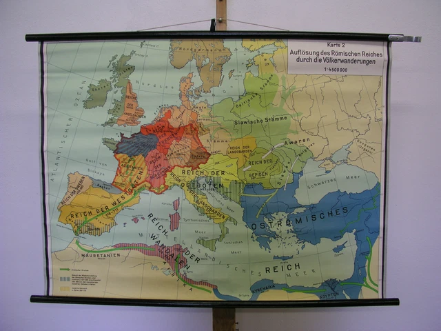 SCHOOL WALL MAP Beautiful Old Roman Weltreich-Karolinger 198x142c ...