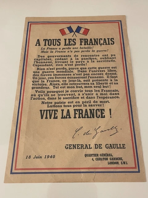 RARISSIME AFFICHE APPEL Du 18 Juin Originale 1943 De Gaulle France Libre Ffi Ffl EUR 1.650,00 ...