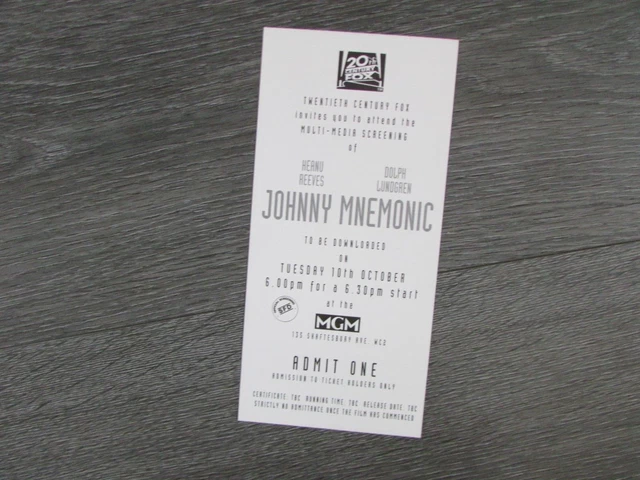 JOHNNY MNEMONIC KEANU Reeves FDA Invitation Card UK Multi Media ...