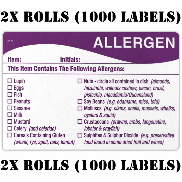 1000 X FOOD ALLERGEN ALLERGY WARNING ALERT SAFETY STICKER/LABEL 500 PER ...