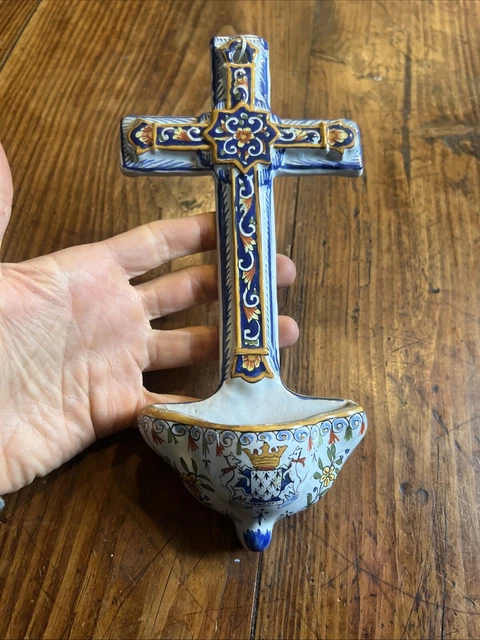 BÉNITIERS CROIX ET Christ Art Sacré Antique Stoup Faience Peinte EUR 60 ...