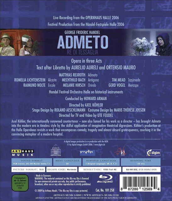 GEORGE FRIDERIC HANDEL - Admeto, re di Tessaglia (Handel-F (Blu-ray ...