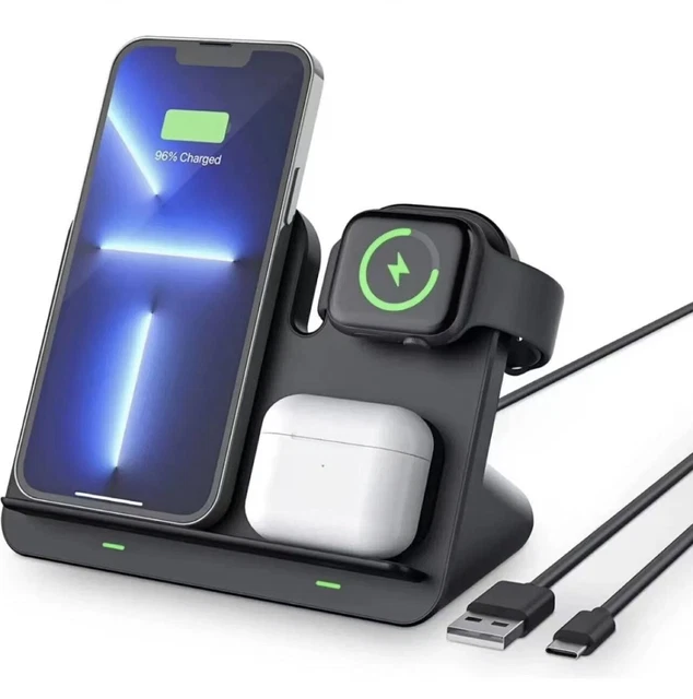 WIRELESS CHARGER DOCK Charging Station 3in1 For Apple Watch IPhone £17. ...