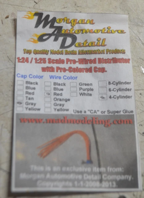 PRE WIRED DISTRIBUTOR for 1/24 (1/25) Model cars/vans 6 CYL GREY WIRES ...