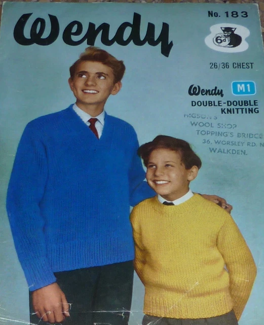 ORIGINAL VINTAGE WENDY Knitting Pattern Boys DK Crew & V-Neck Sweaters ...