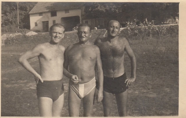 Three Shirtless Hairy Chest Man Trunks Bulge Original Old Photo Snapshot Gay Int £8 04 Picclick Uk