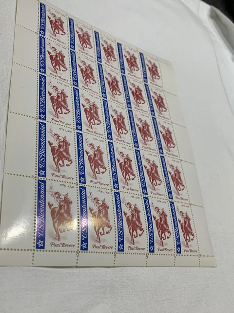 VTG 70S US Postage Stamp Sheet Gummed Mint Never Used Bicentennial Paul ...