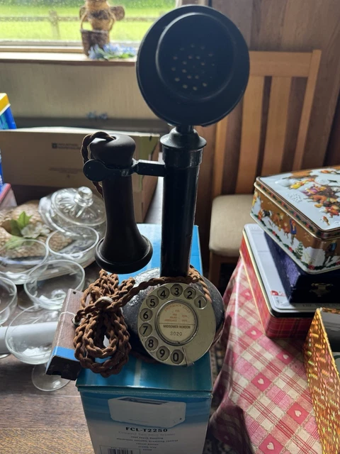 1940S VINTAGE CANDLESTICK Rotary Dial Telephone, Black, Microphones ...